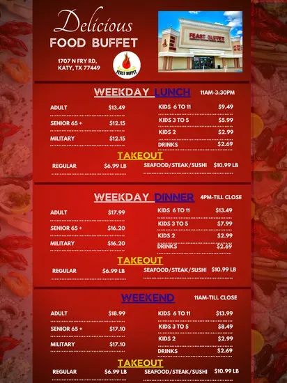 Feast Buffet Menu | Katy, TX | Checkle