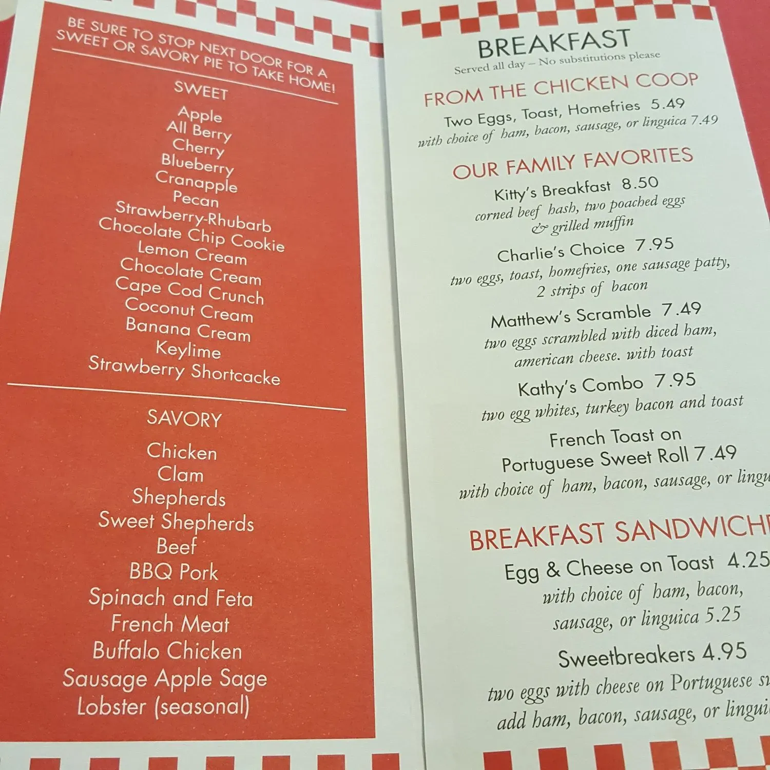Centerville Pie Company Menu - Updated November 2025