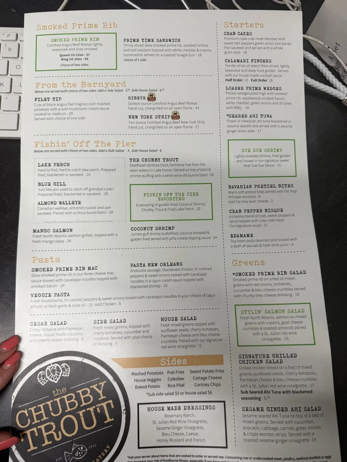 Chubby Trout Menu - Updated November 2025