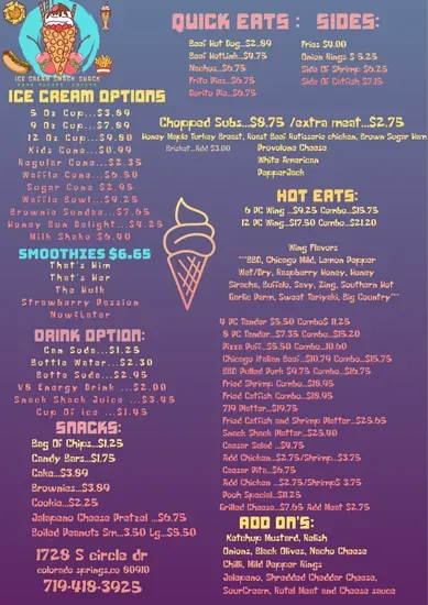 The Ice Cream Snack Shack Menu | Colorado Springs, CO | Checkle