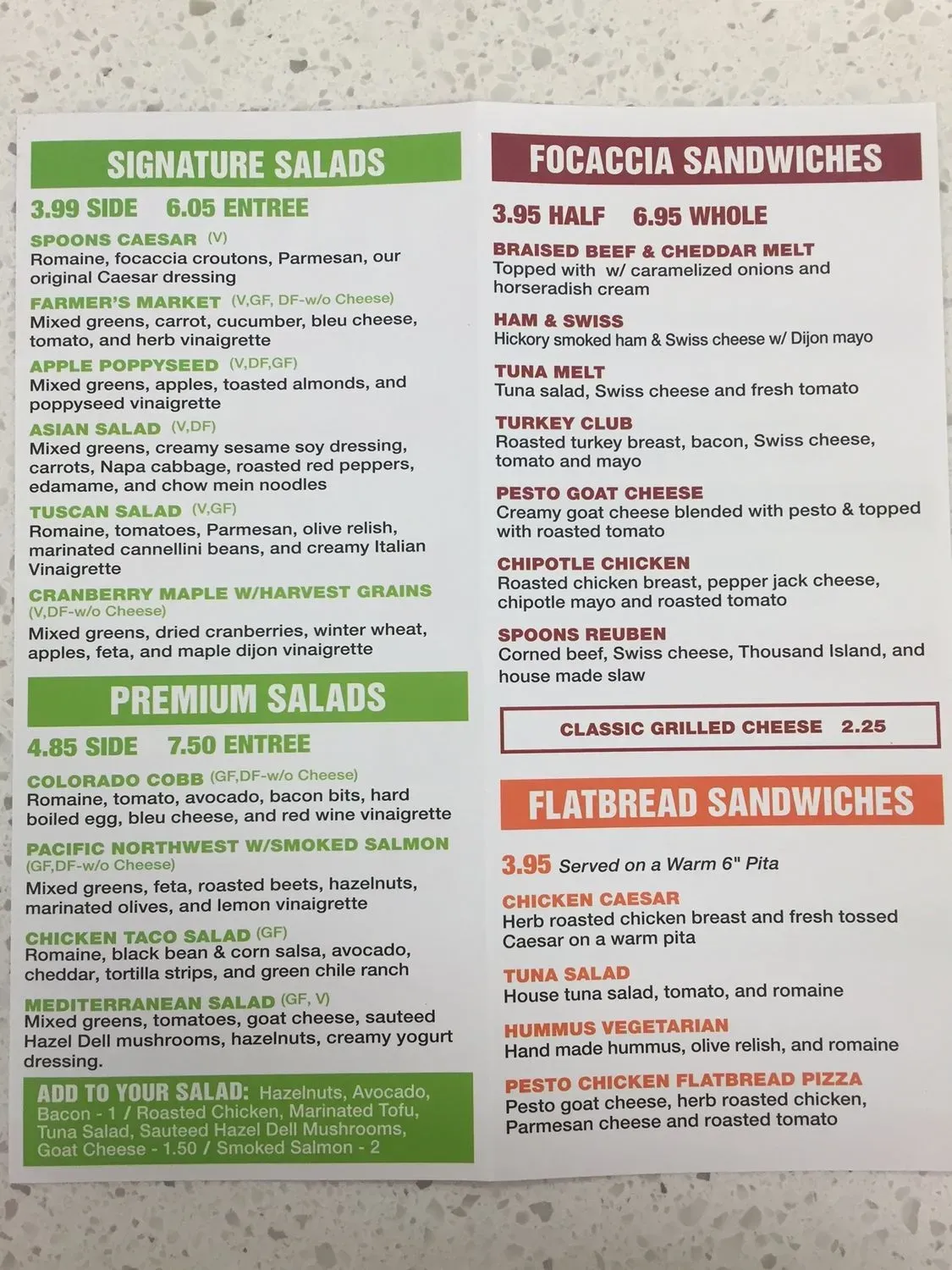 Spoons, Soups, Salads & Sandwiches Menu - Updated October 2025