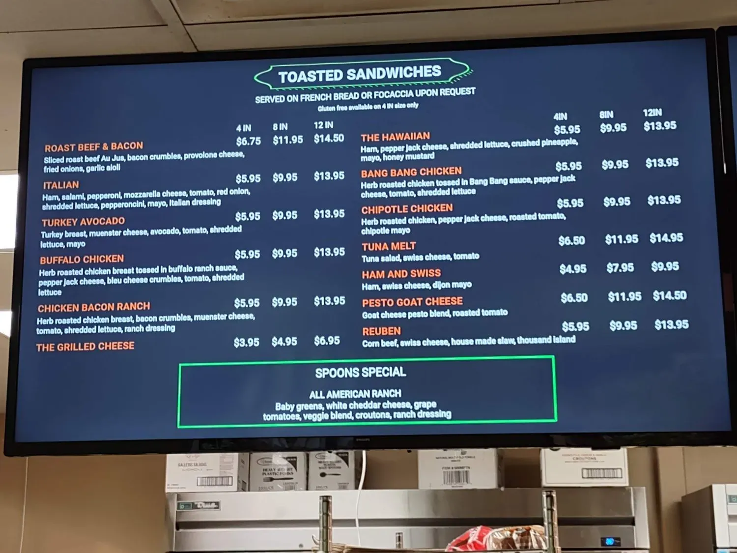 Spoons, Soups, Salads & Sandwiches Menu - Updated October 2025