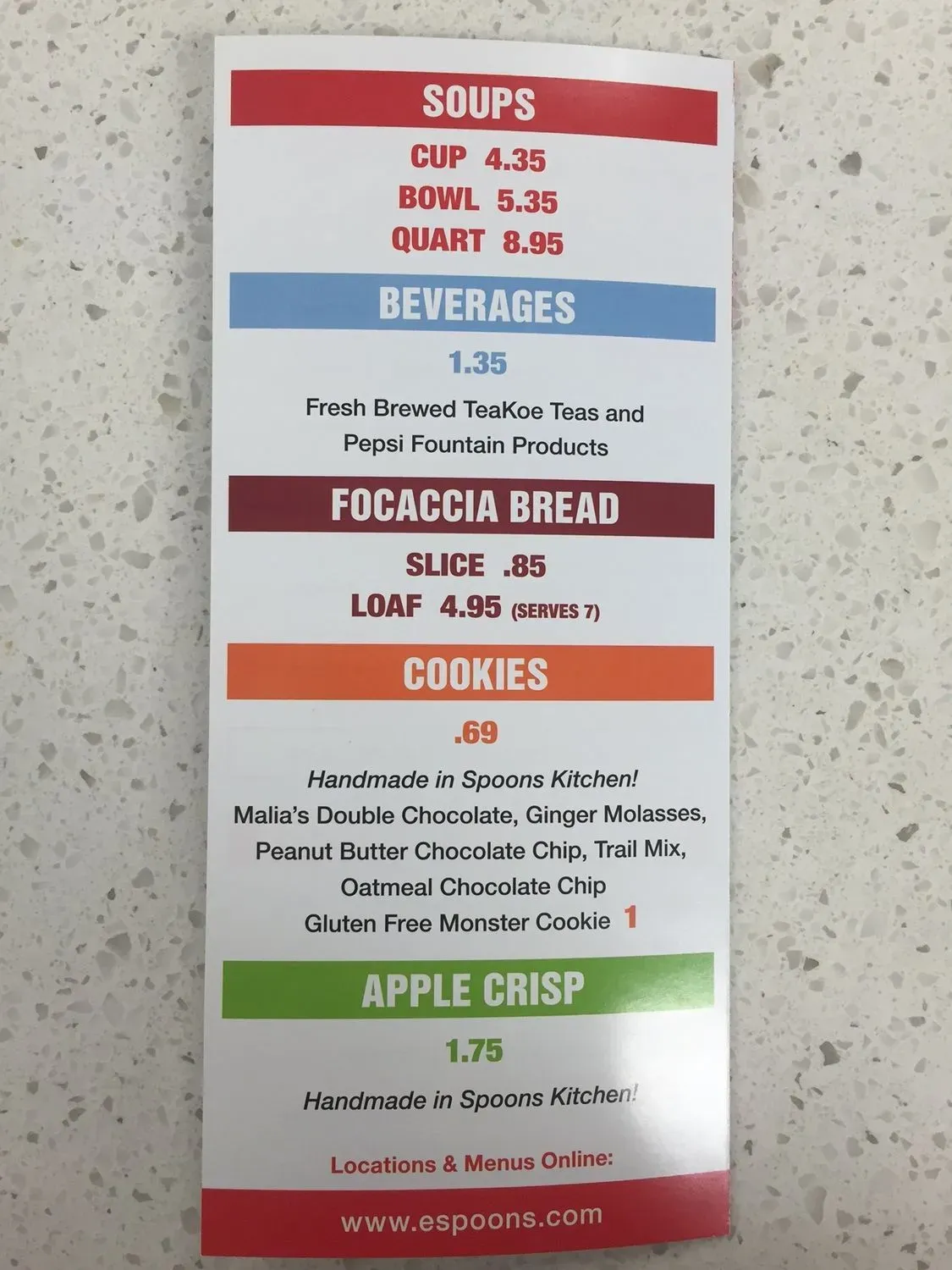 Spoons, Soups, Salads & Sandwiches Menu - Updated October 2025