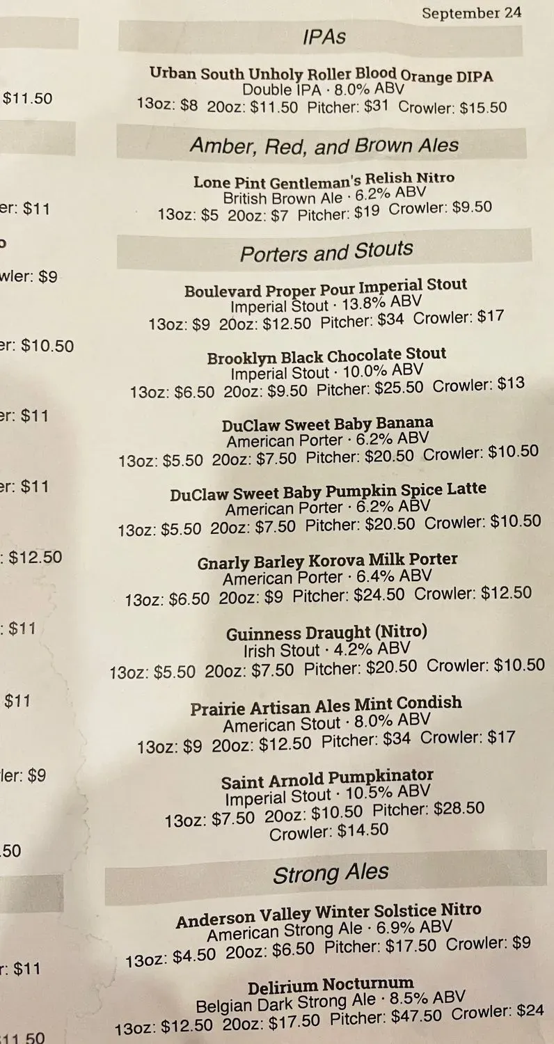 The Chimes Menu - Updated October 2025