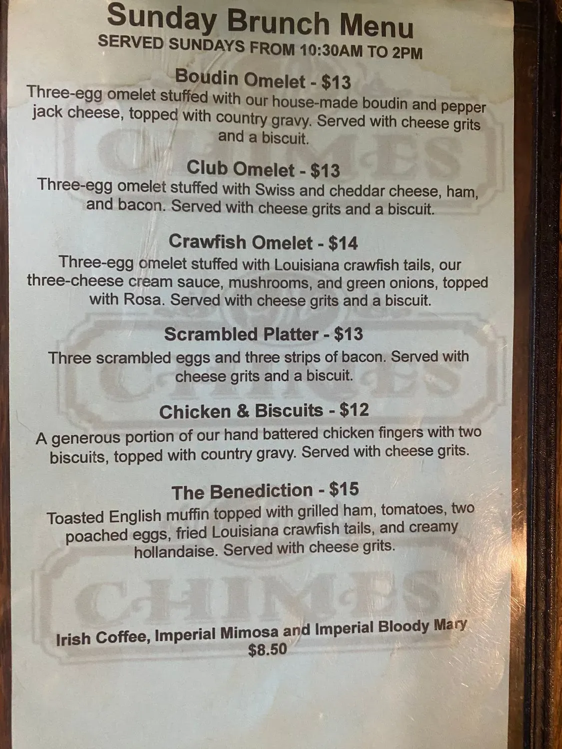 The Chimes Menu - Updated October 2025