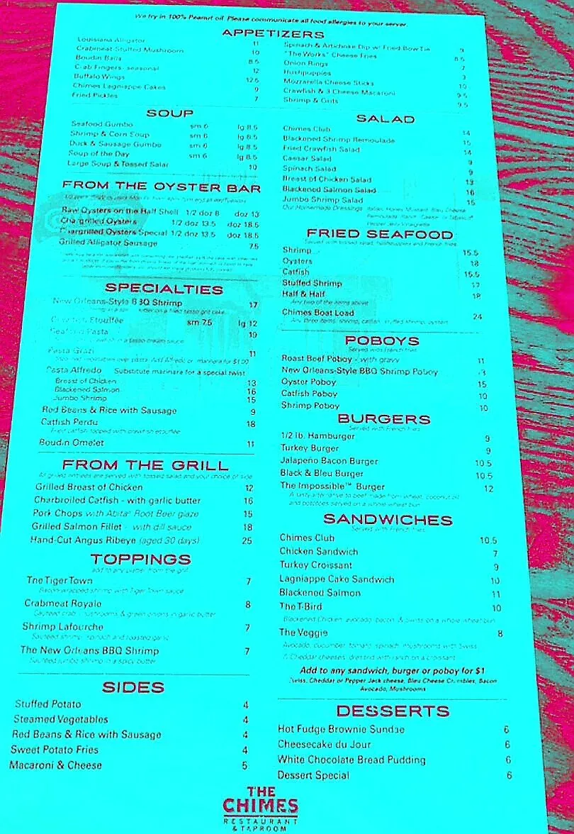 The Chimes Menu - Updated October 2025