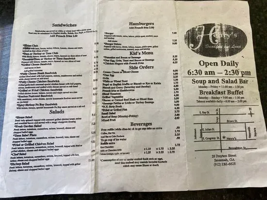 Quinn's Breakfast and Lunch Menu | Savannah, GA | Checkle