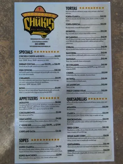 Chukis Deli Mexicano Menu | Olive Branch, MS | Checkle
