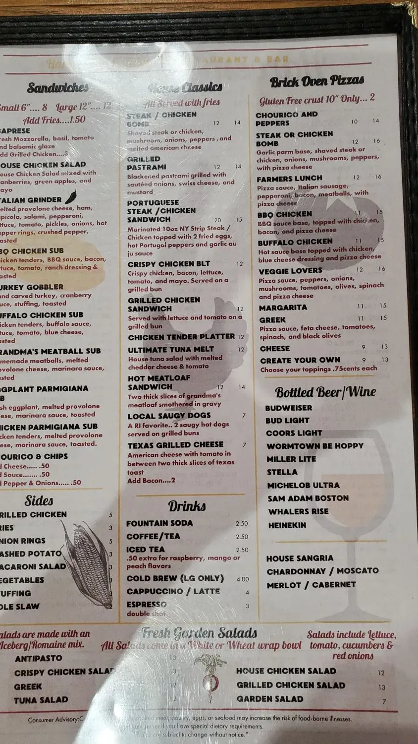 Harvest Tap & Table Menu | Swansea, MA | Checkle