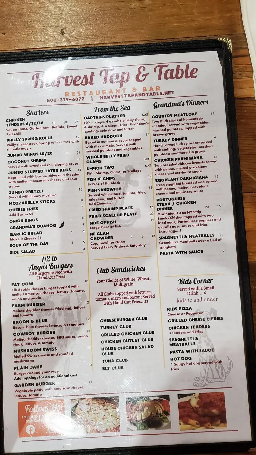 Harvest Tap & Table Menu | Swansea, MA | Checkle