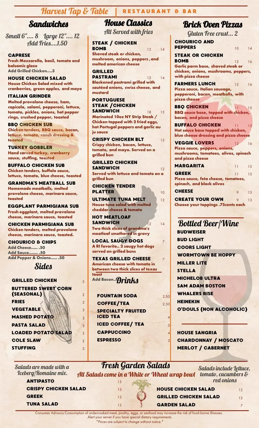 Harvest Tap & Table Menu | Swansea, MA | Checkle