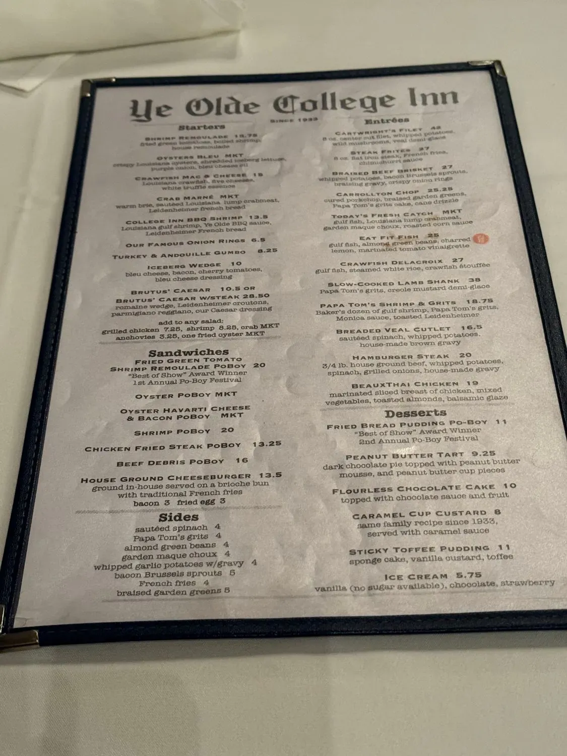 Ye Olde College Inn Menu - Updated October 2025