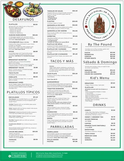 Casa San Miguel De Allende Menu | Grand Prairie, TX | Checkle