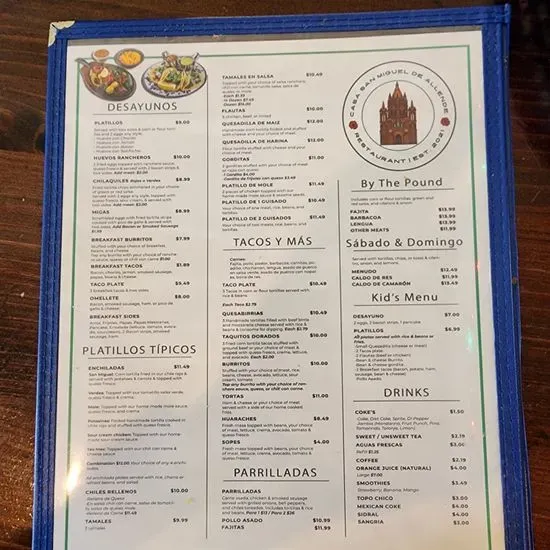 Casa San Miguel De Allende Menu | Grand Prairie, TX | Checkle