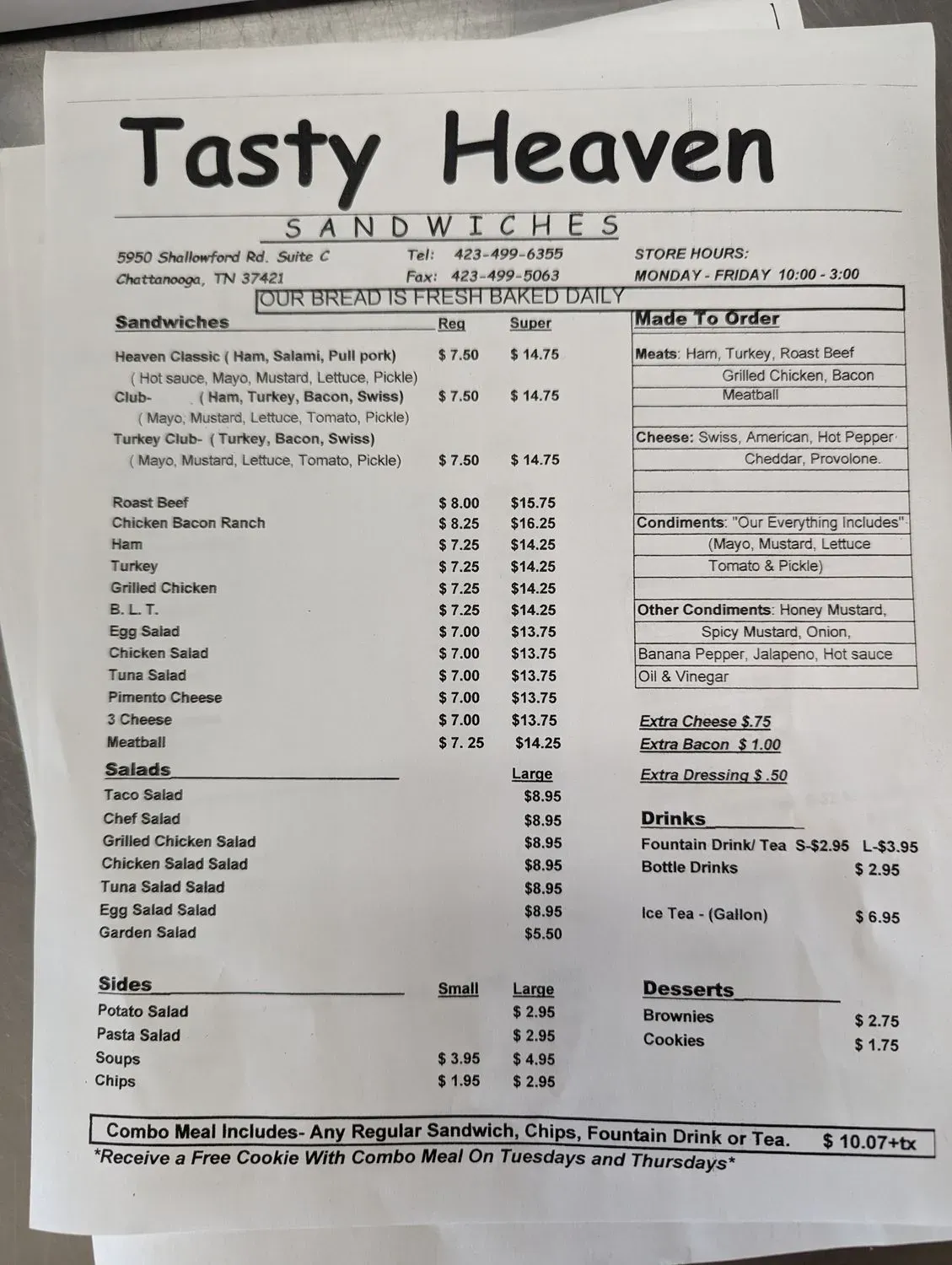 Tasty Heaven Sandwiches Menu - Updated October 2025