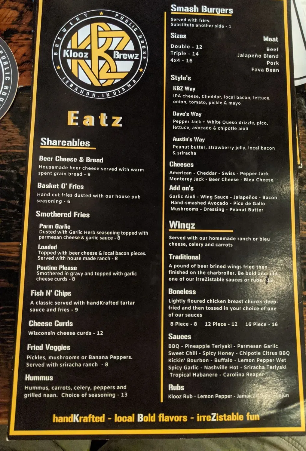 Klooz Brewz, Brewery & Public House Menu - Updated October 2025