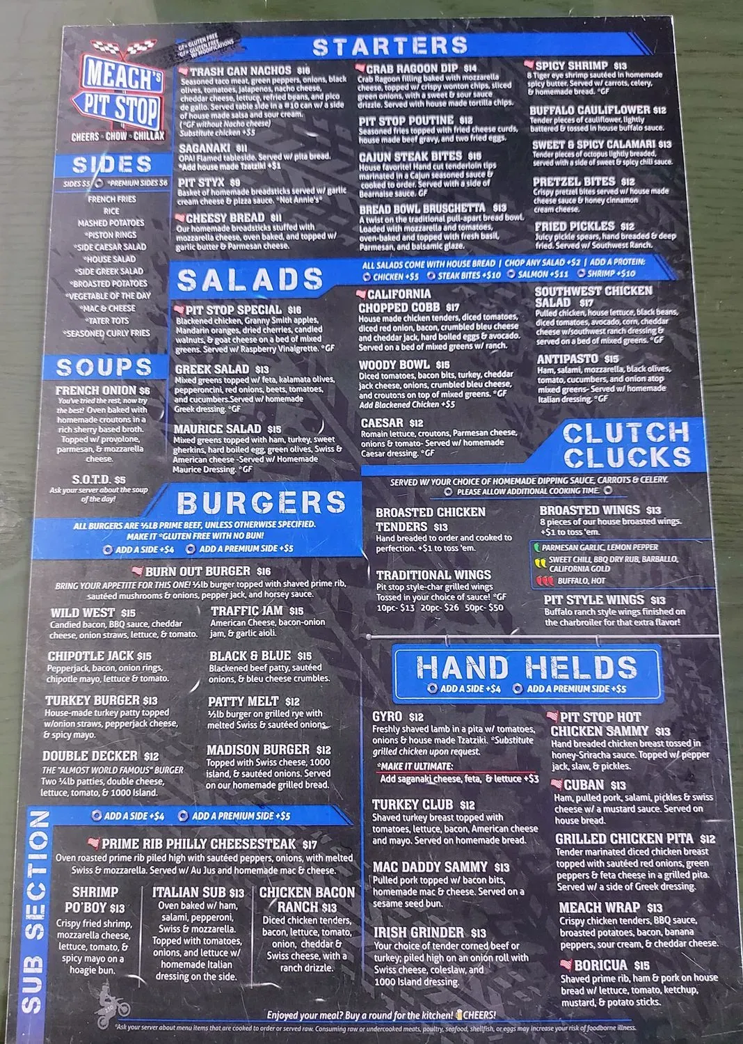 Meach's Pit Stop Menu - Updated September 2025