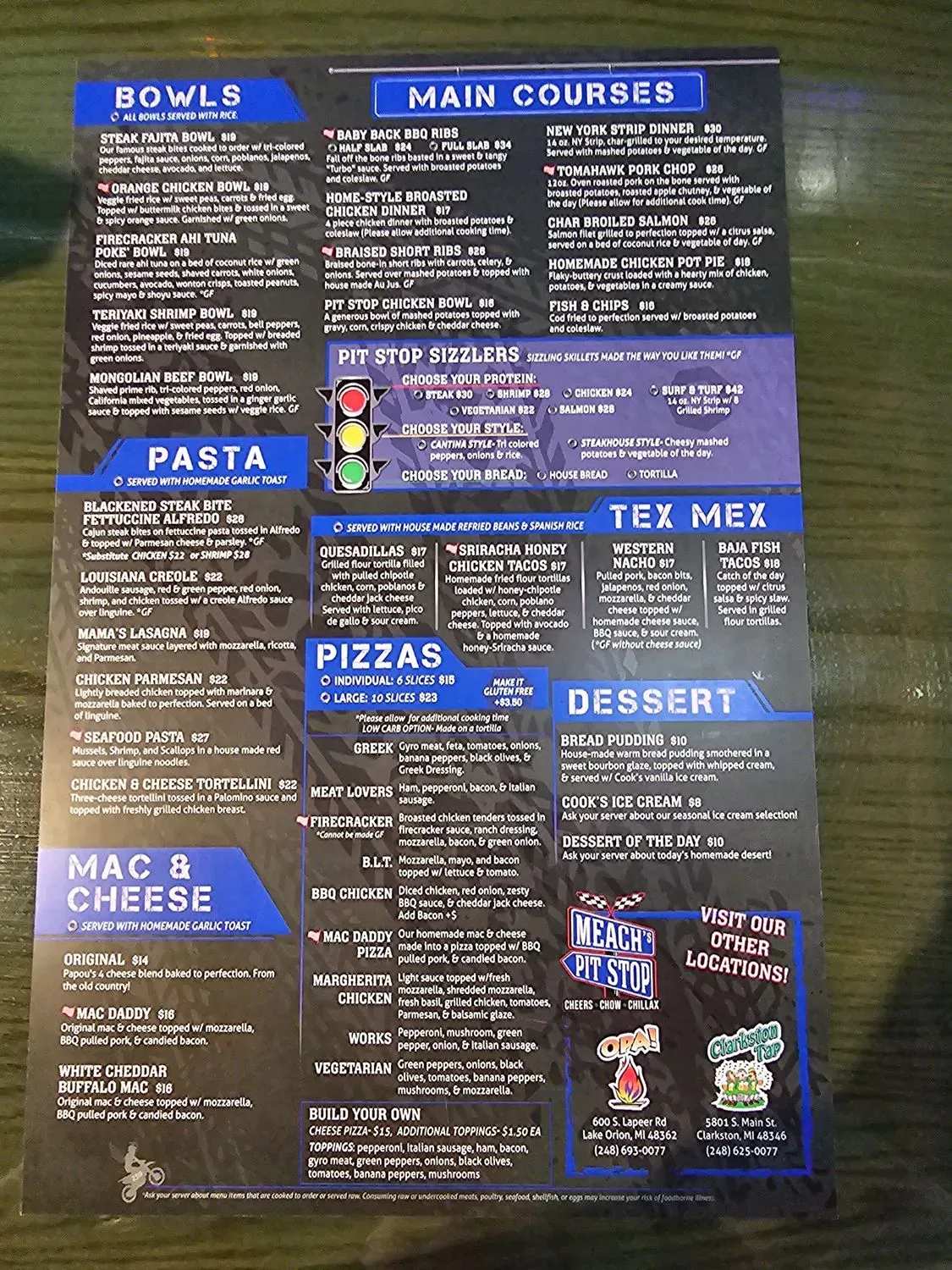 Meach's Pit Stop Menu - Updated October 2025