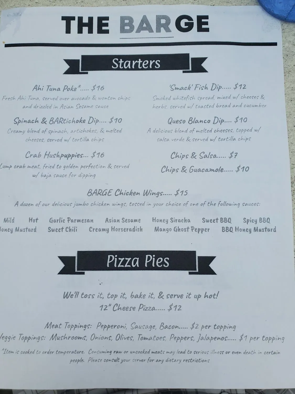 The BARge Menu - Updated October 2025