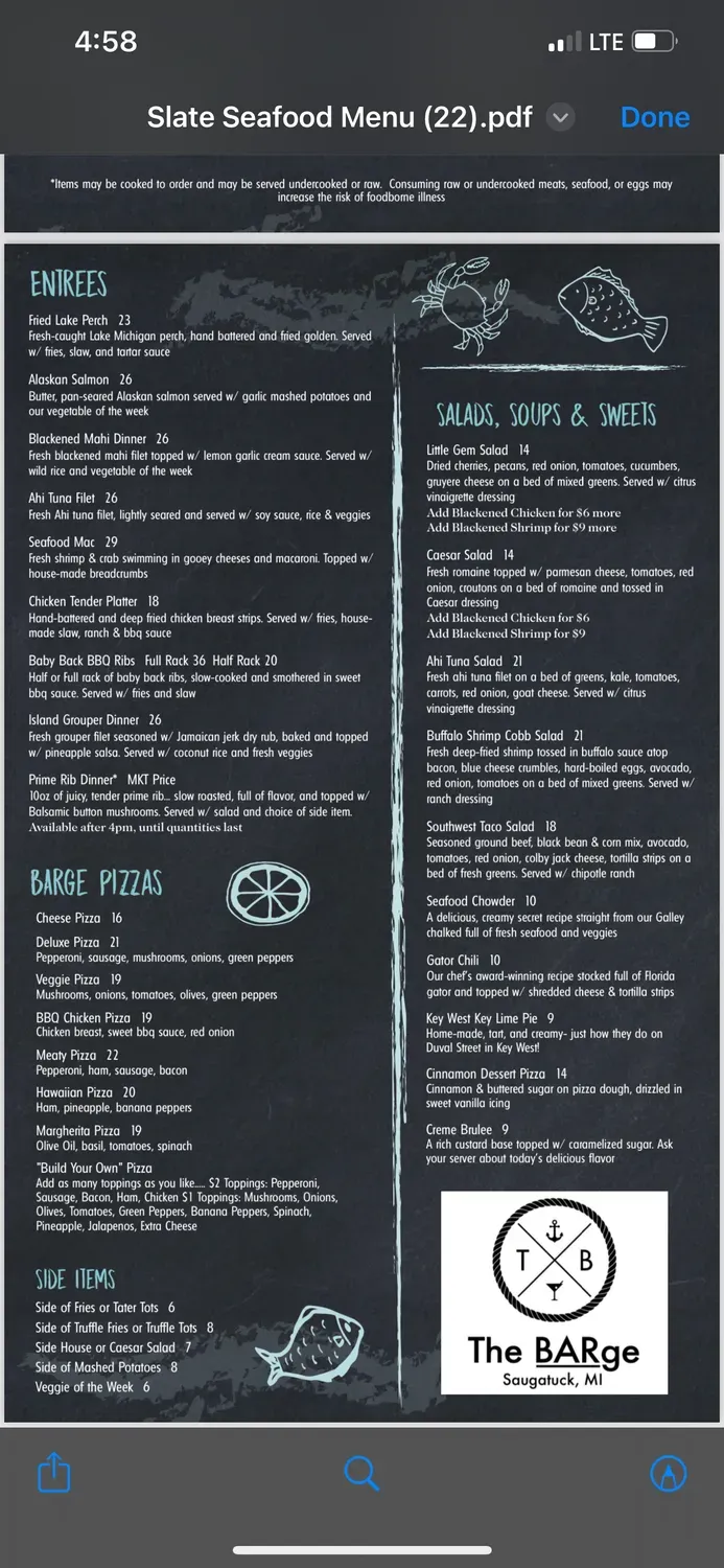 The BARge Menu - Updated October 2025