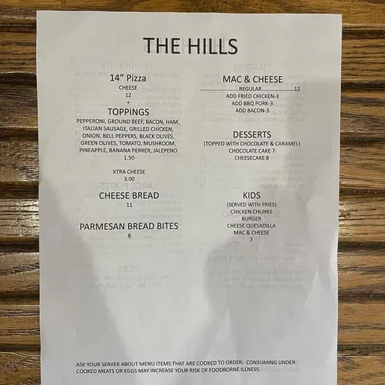 The Hills Fork Oar Pour Menu | Tipton, MI | Checkle