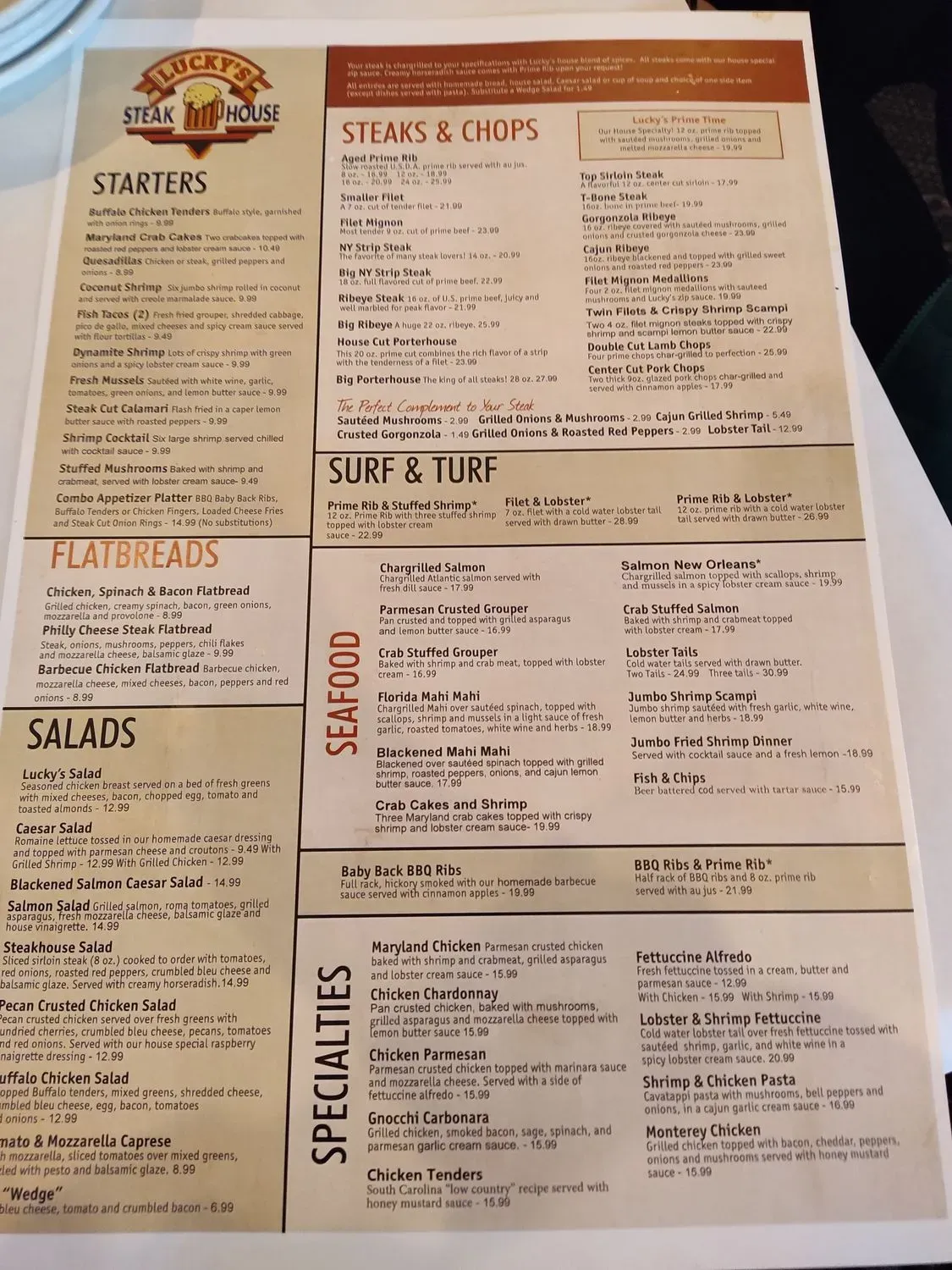 Lucky's Steakhouse Menu - Updated October 2025