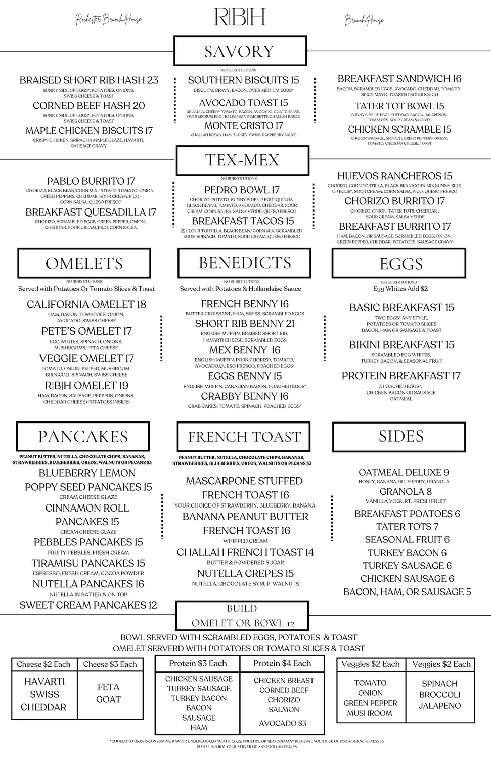Rochester Brunch House Menu - Updated October 2025