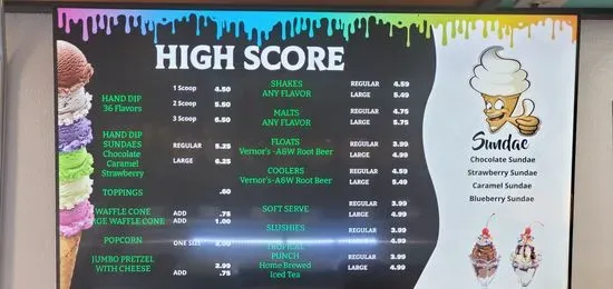 HIGH SCORE Ice Cream & Arcade Menu | Troy, MI | Checkle