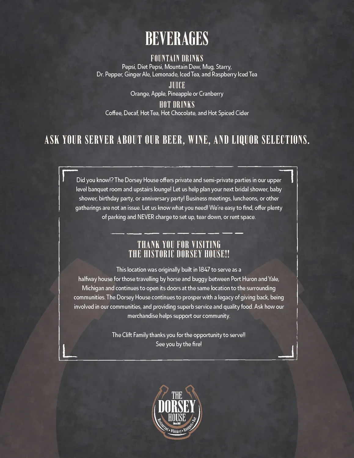 Dorsey House Menu - Updated October 2025