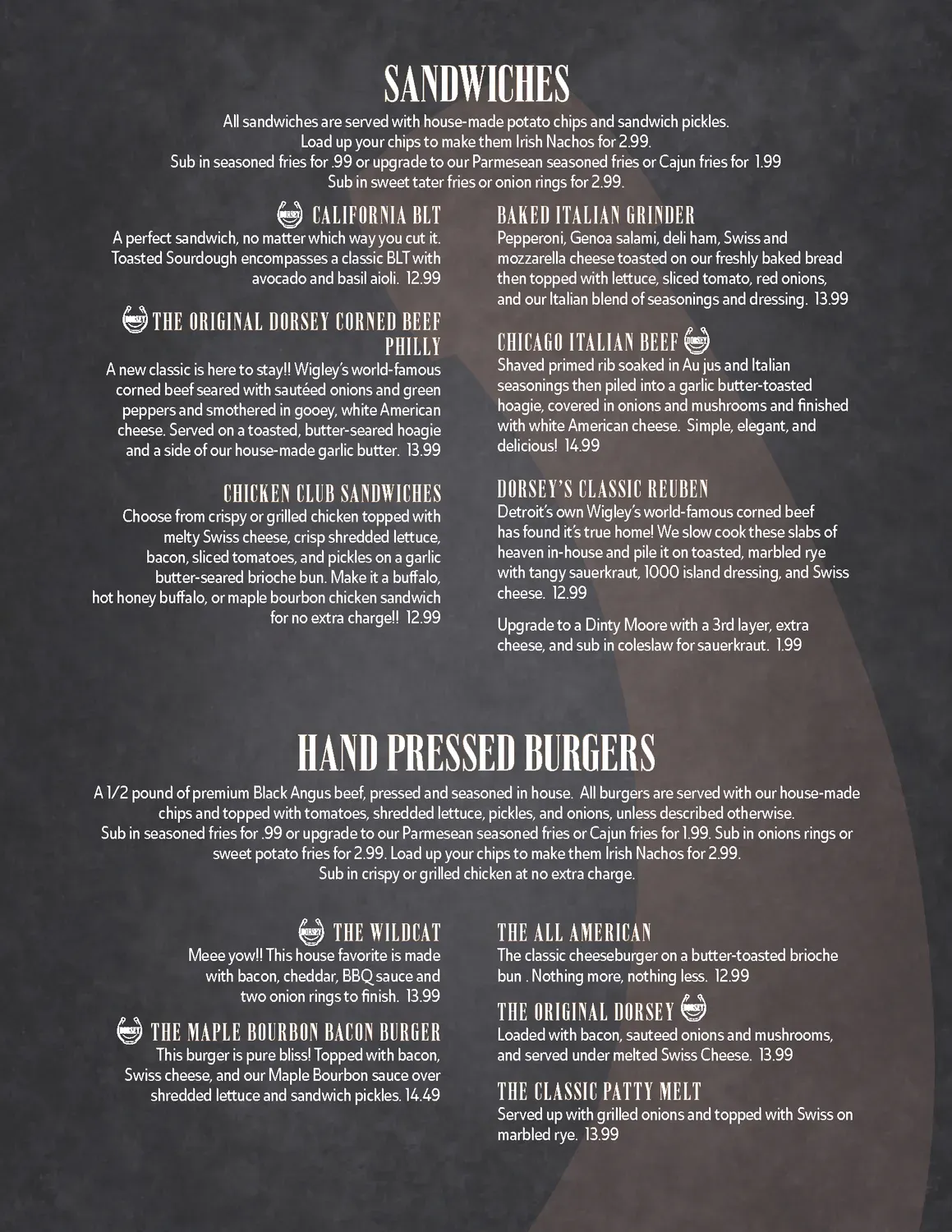 Dorsey House Menu - Updated October 2025