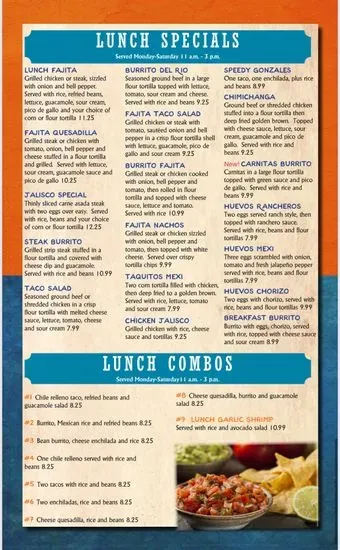 Jalisco Mexican Restaurant and Cantina Menu | Saline, MI | Checkle