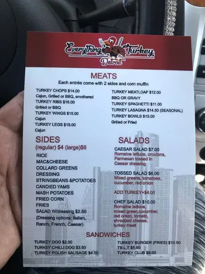 Everything Turkey Menu | Detroit, MI | Checkle