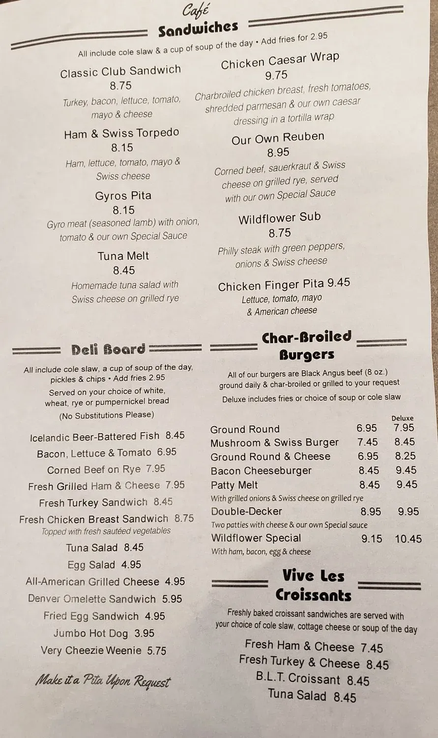 Wildflower Cafe Menu | Clinton Township, MI | Checkle