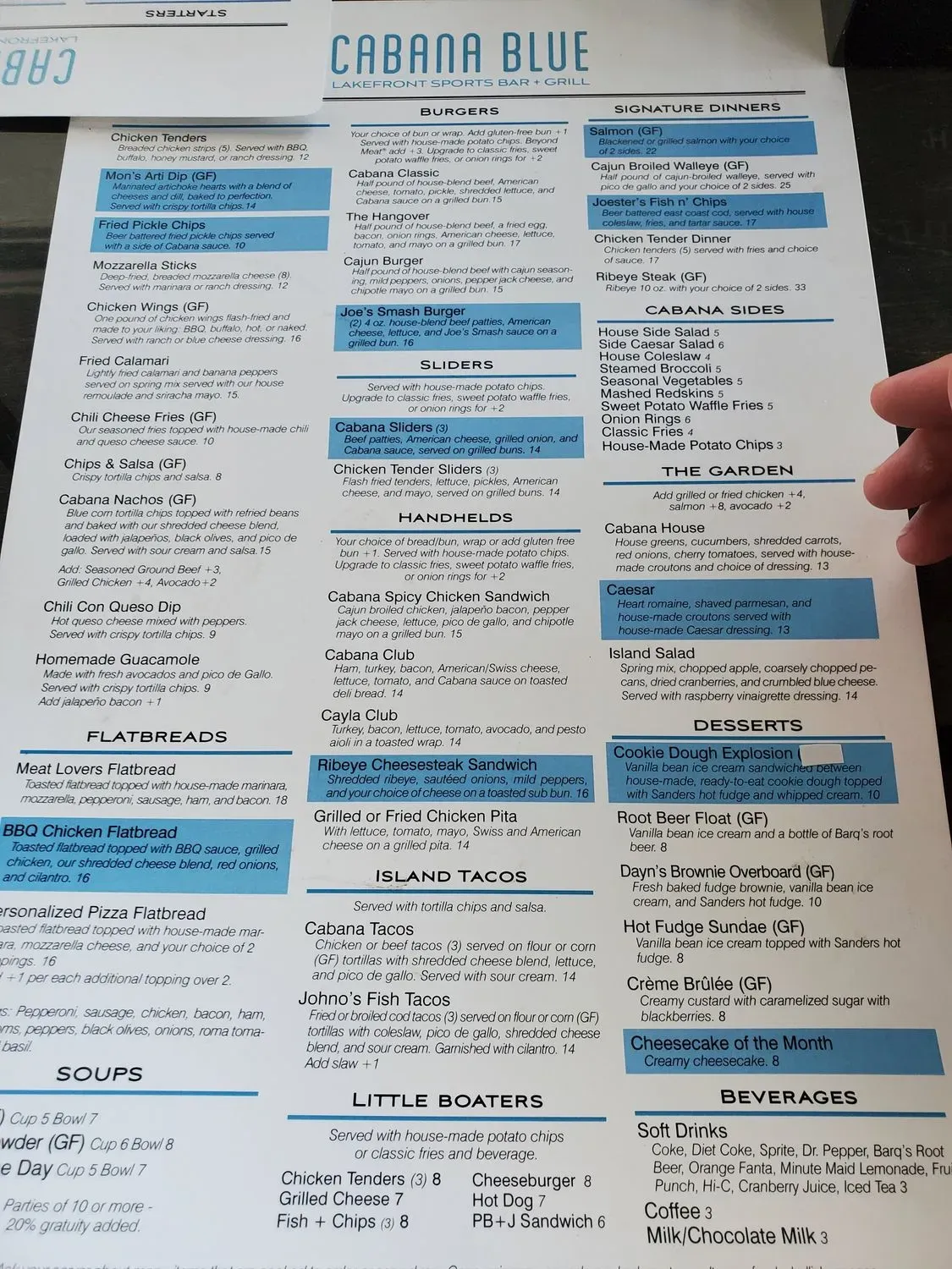 Cabana Blue Lakefront Sports Bar & Grill Menu - Updated October 2025