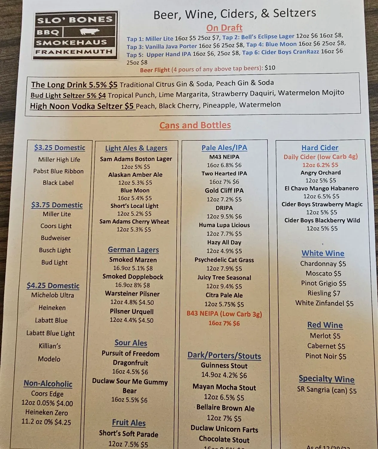 Slo' Bones BBQ Smokehaus Menu - Updated October 2025