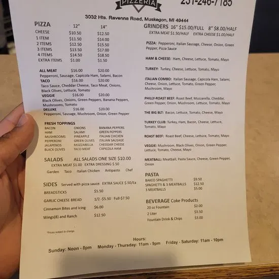 Cadena Bro’s Pizzeria Menu | Muskegon, MI | Checkle