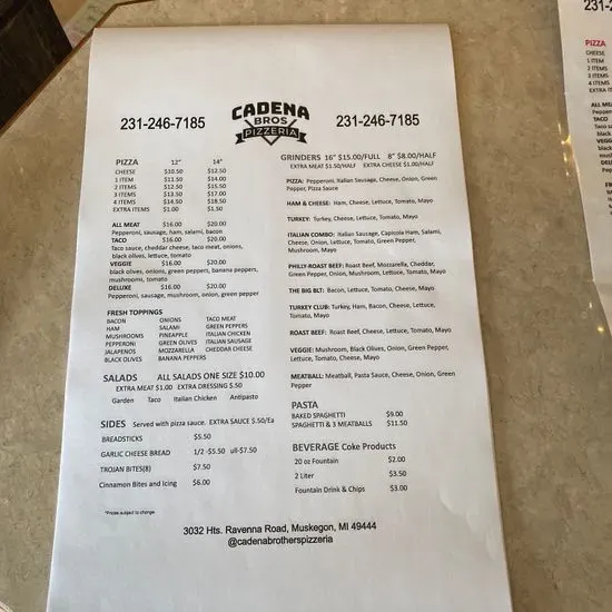 Cadena Bro’s Pizzeria Menu | Muskegon, MI | Checkle