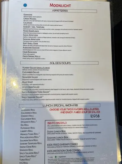 Moonlight Sushi Bar & Grill Menu | Kansas City, MO | Checkle