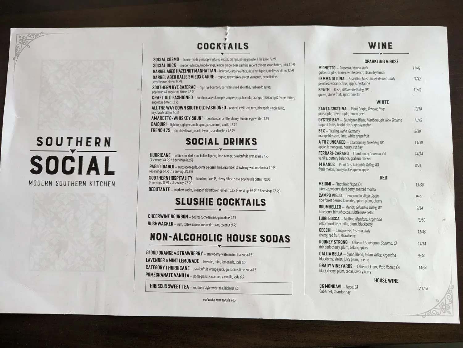 Southern Social Eagan Menu - Updated October 2025