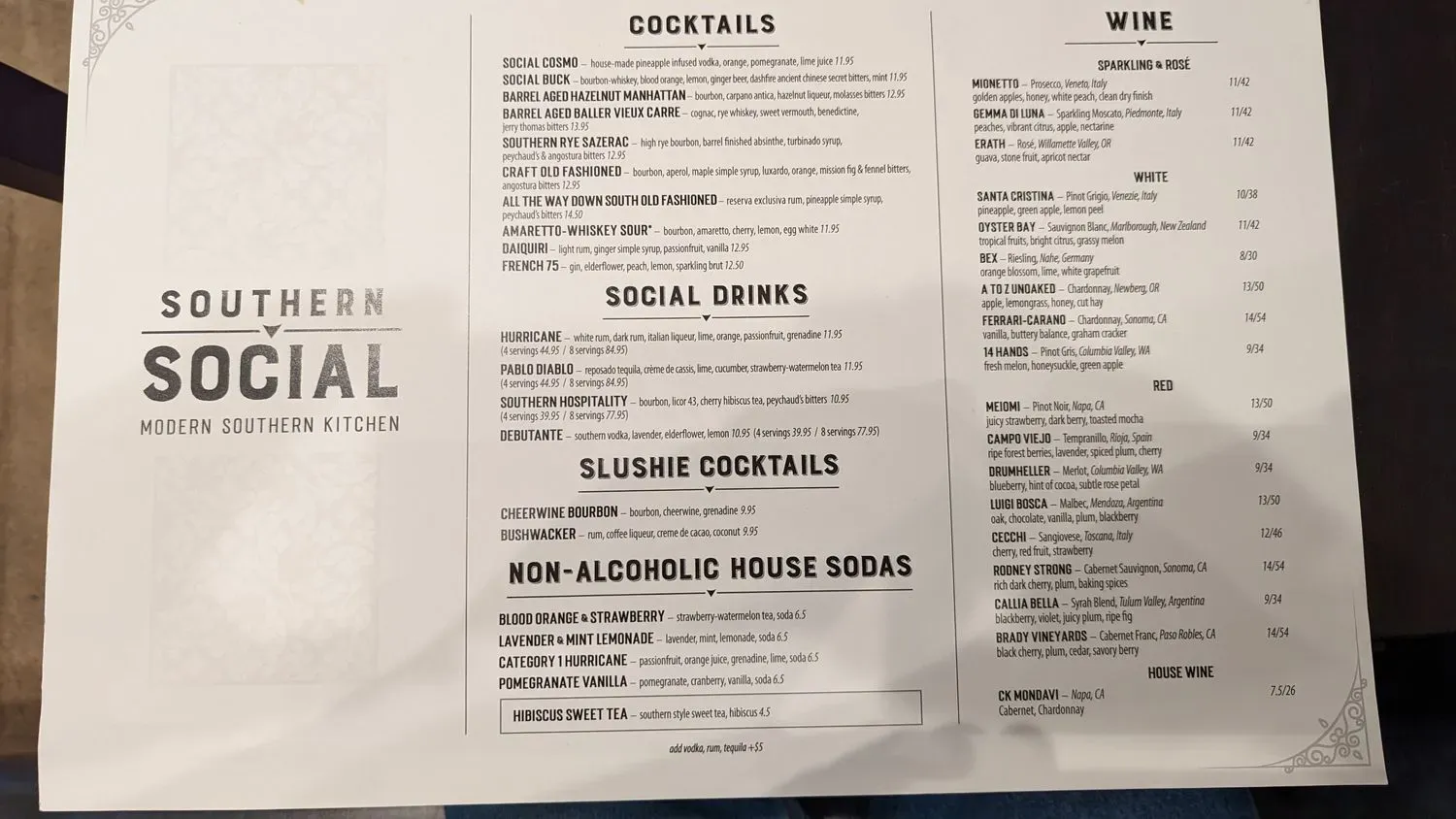 Southern Social Eagan Menu - Updated October 2025