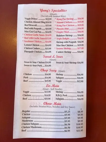 Yang's Chinese Restaurant Menu | Woodbury, MN | Checkle