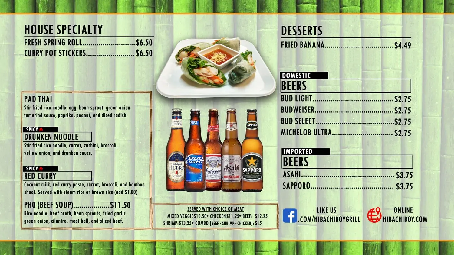 Hibachi Boy Menu - Updated October 2025