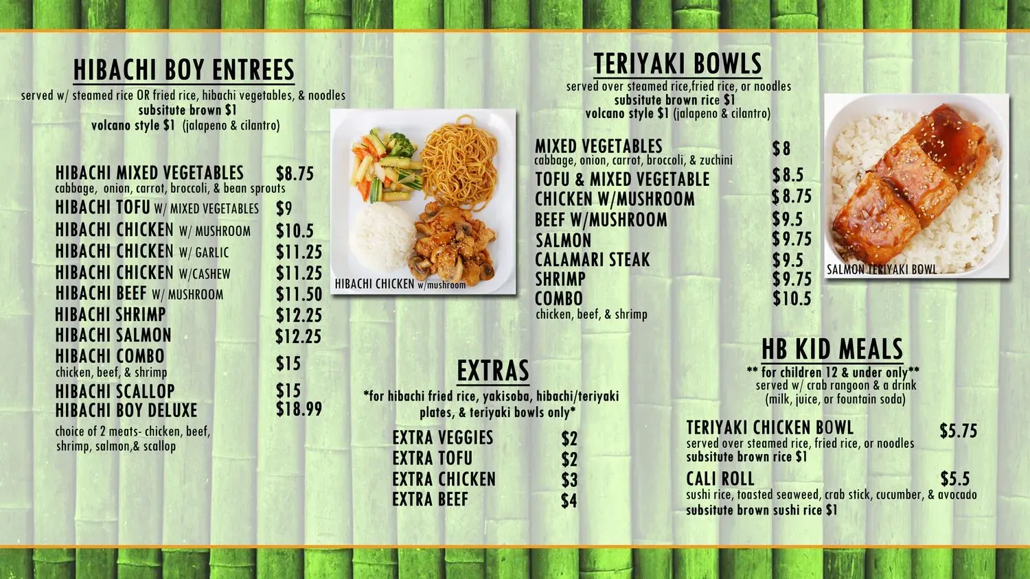 Hibachi Boy Menu - Updated October 2025