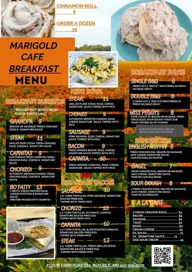 Marigold Cafe & Catering Menu | Republic, MO | Checkle