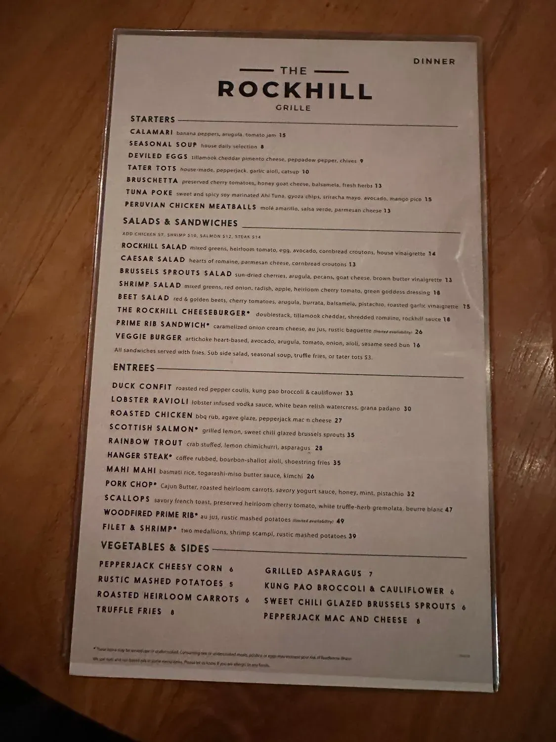 The Rockhill Grille Menu - Updated October 2025