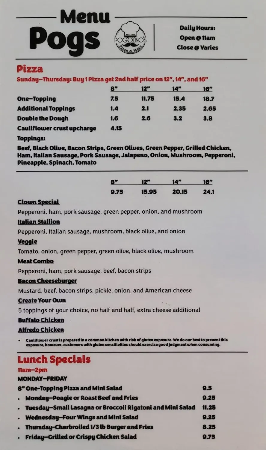 Pogolinos Desoto Menu - Updated October 2025