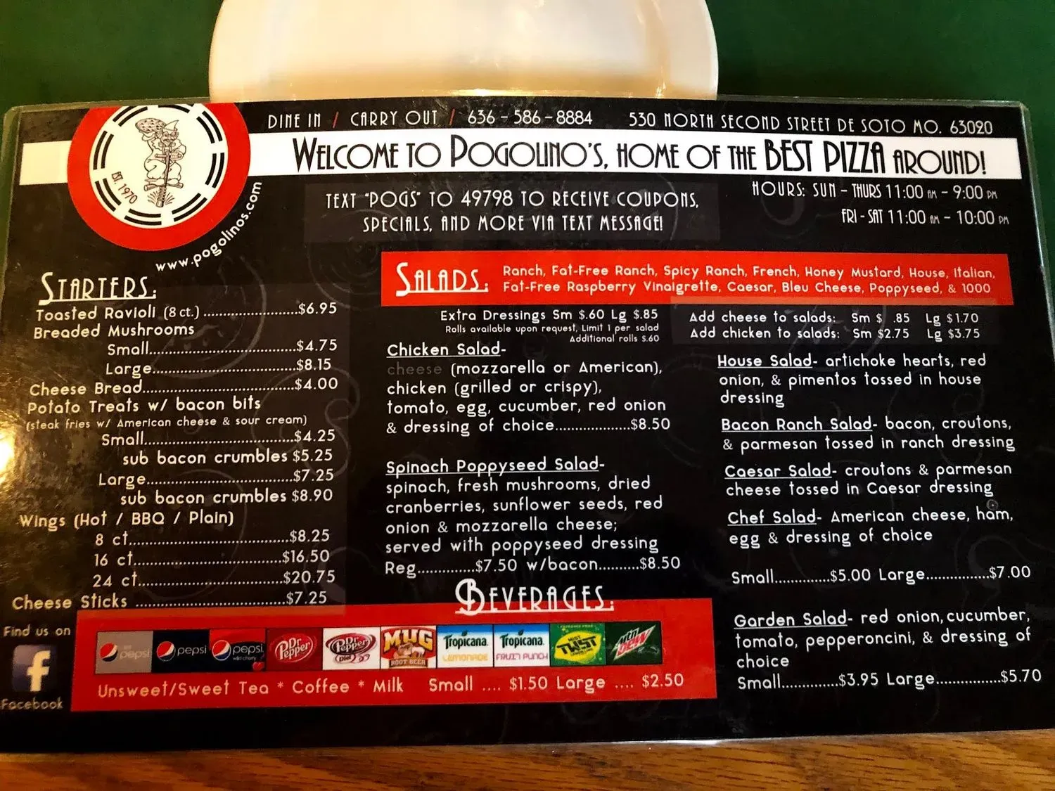 Pogolinos Desoto Menu - Updated October 2025