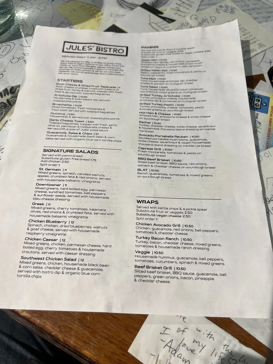 Jules' Bistro Menu - Updated October 2025