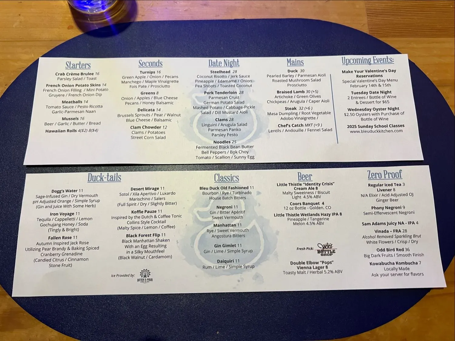 Bleu Duck Kitchen Menu - Updated October 2025
