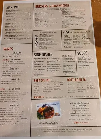 Lucky's Steakhouse Menu | Okemos, MI | Checkle
